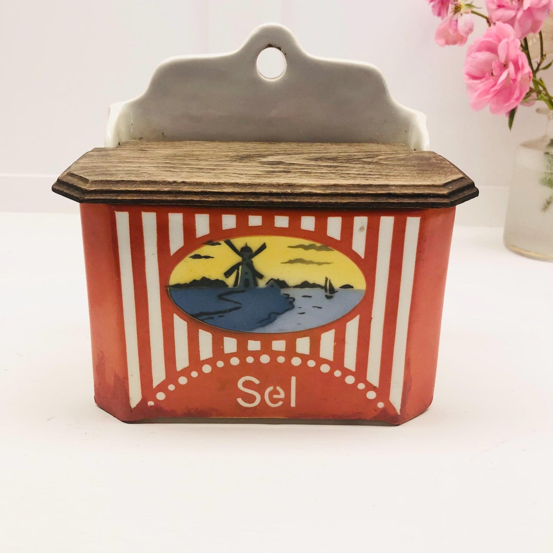 Pretty French Vintage Sel Pot, Sel Container, Ceramic Kitchen Salt Jar ...