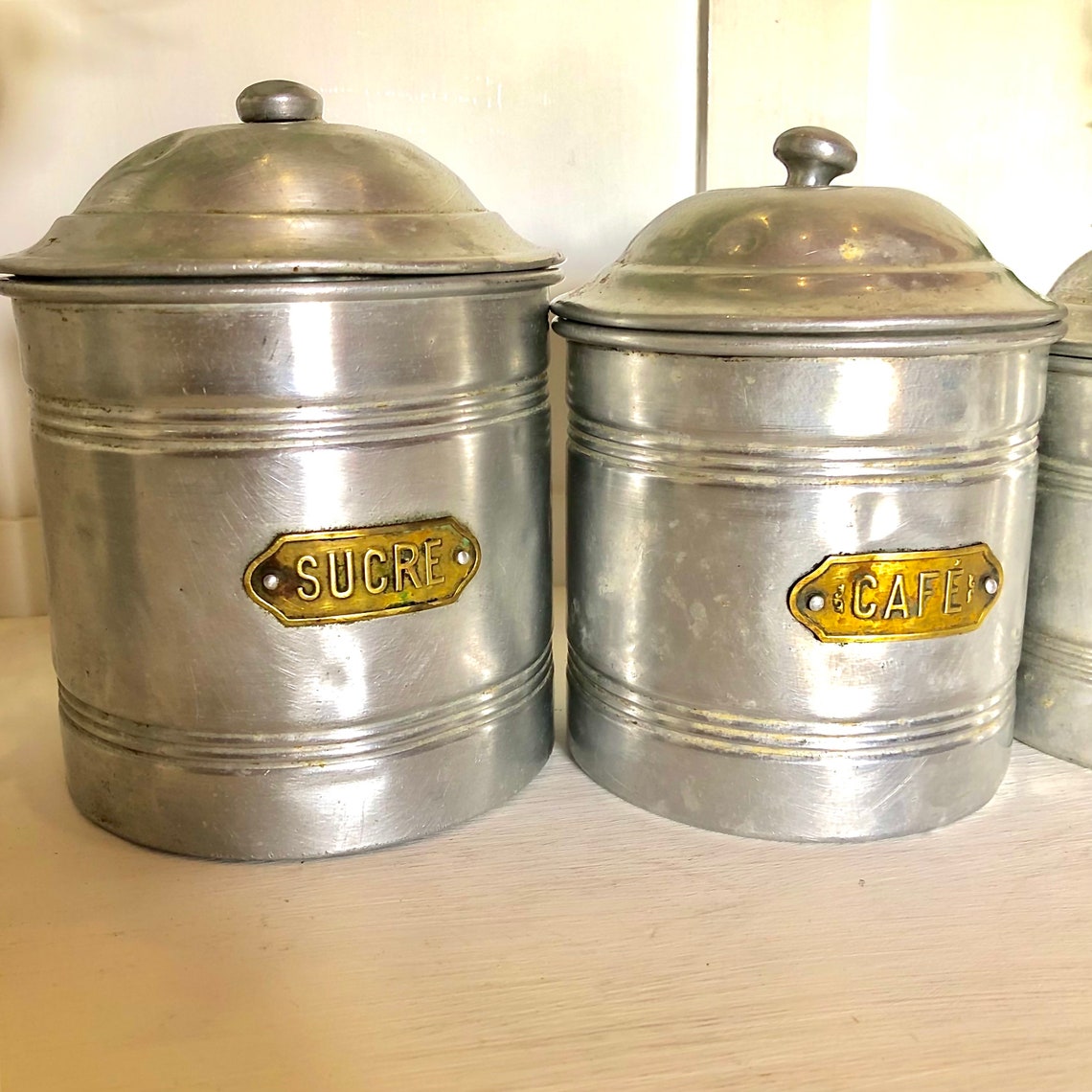 French Vintage Kitchen Canister Set, Aluminium French Kitchen Jars ...