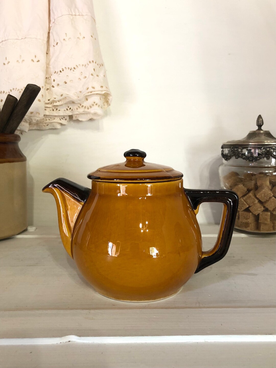 1950's Teapot, French Vintage Brown Ceramic Tea Pot, 50s Teapot - Etsy