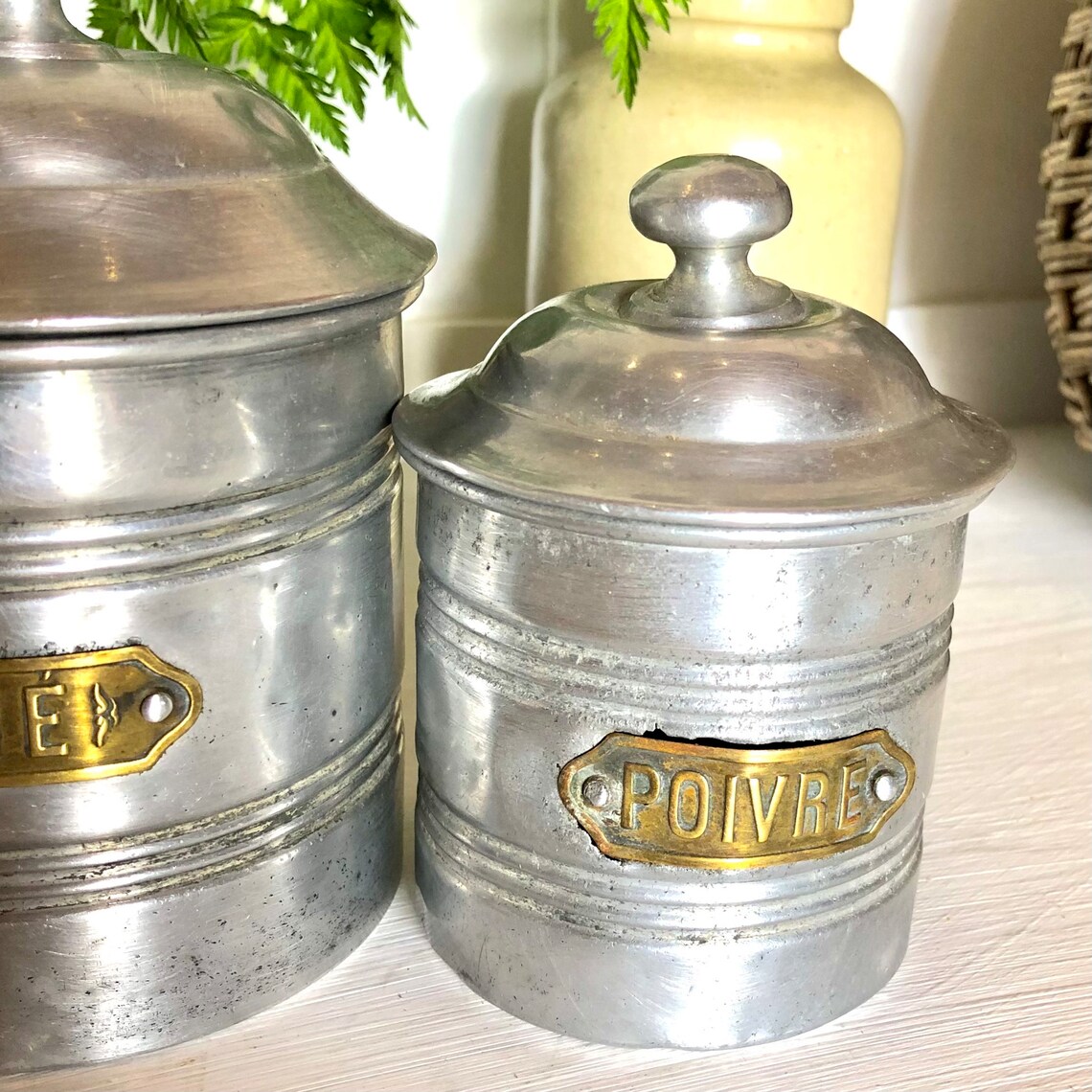 French Vintage Kitchen Canister Set, Aluminium French Kitchen Jars ...