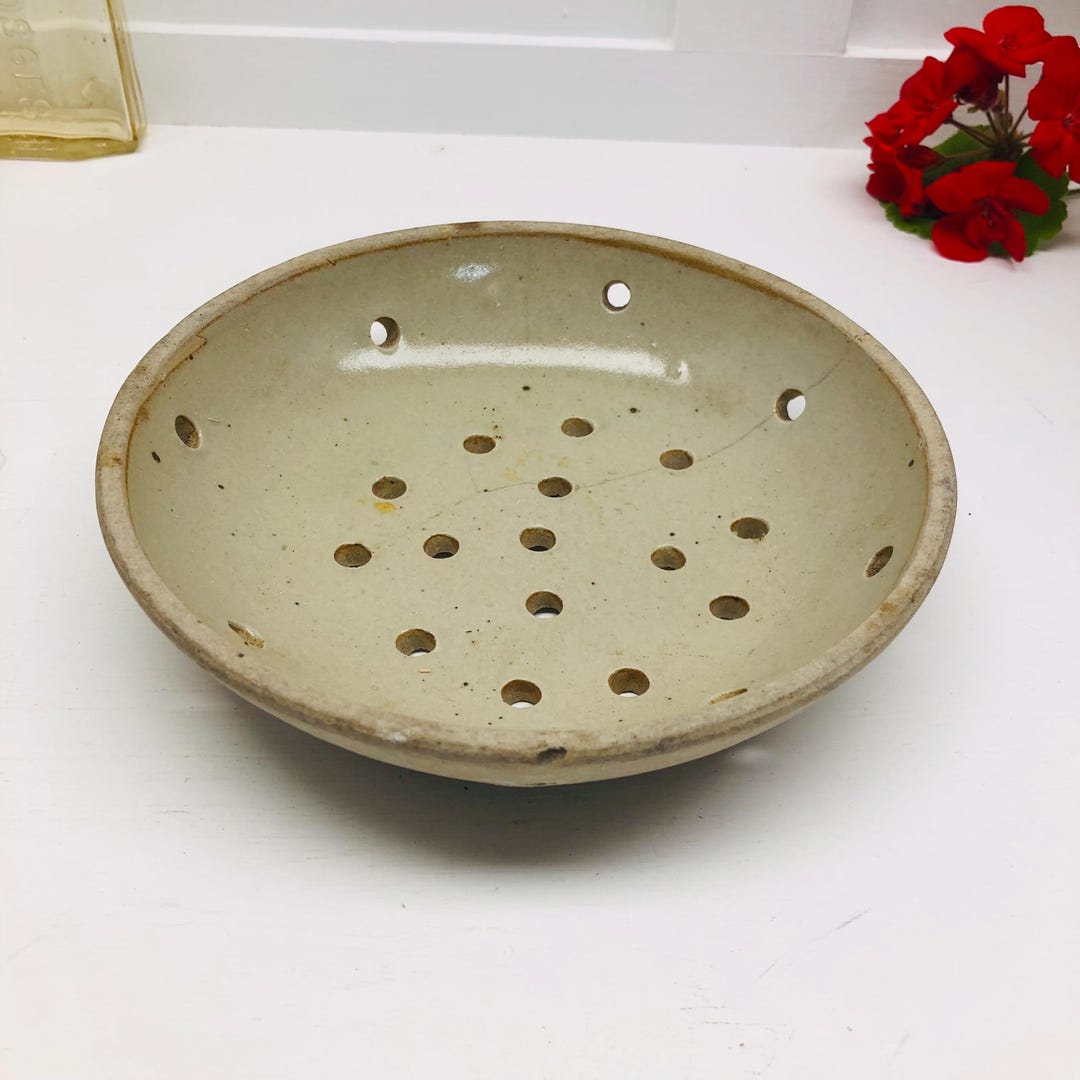Vintage Stoneware Cheese Mould Strainer, Glazed Shallow Cheese Strainer ...