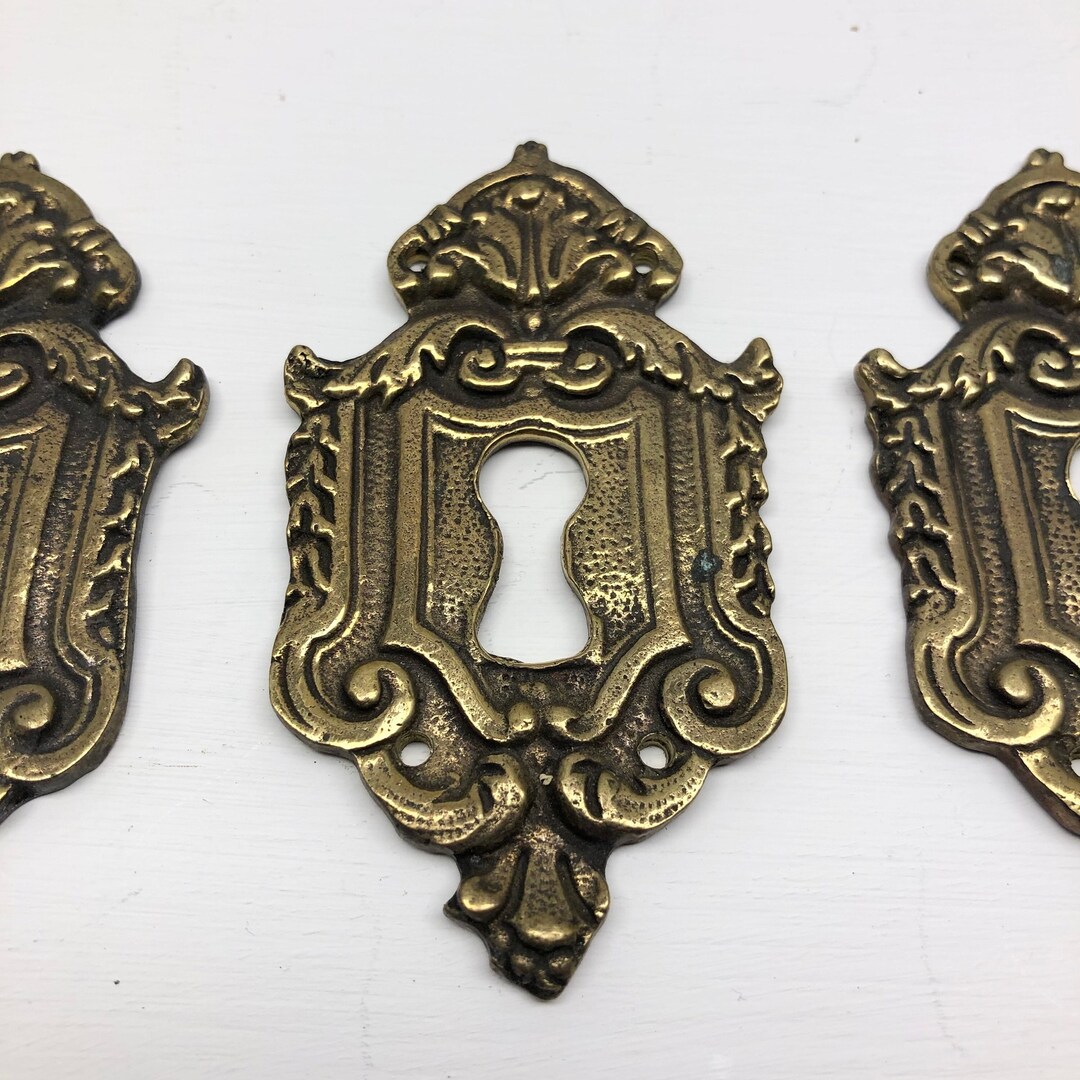 Three Vintage Brass Escutcheons, French Vintage Escutcheons, Antique ...