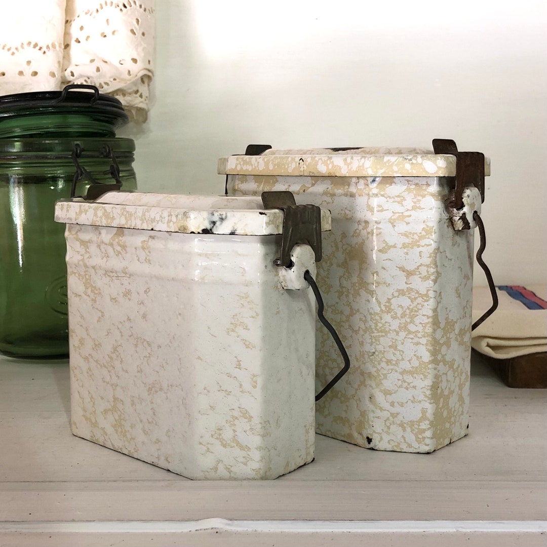 Vintage White Enamel Storage Containers, Kitchen Storage Cannisters ...