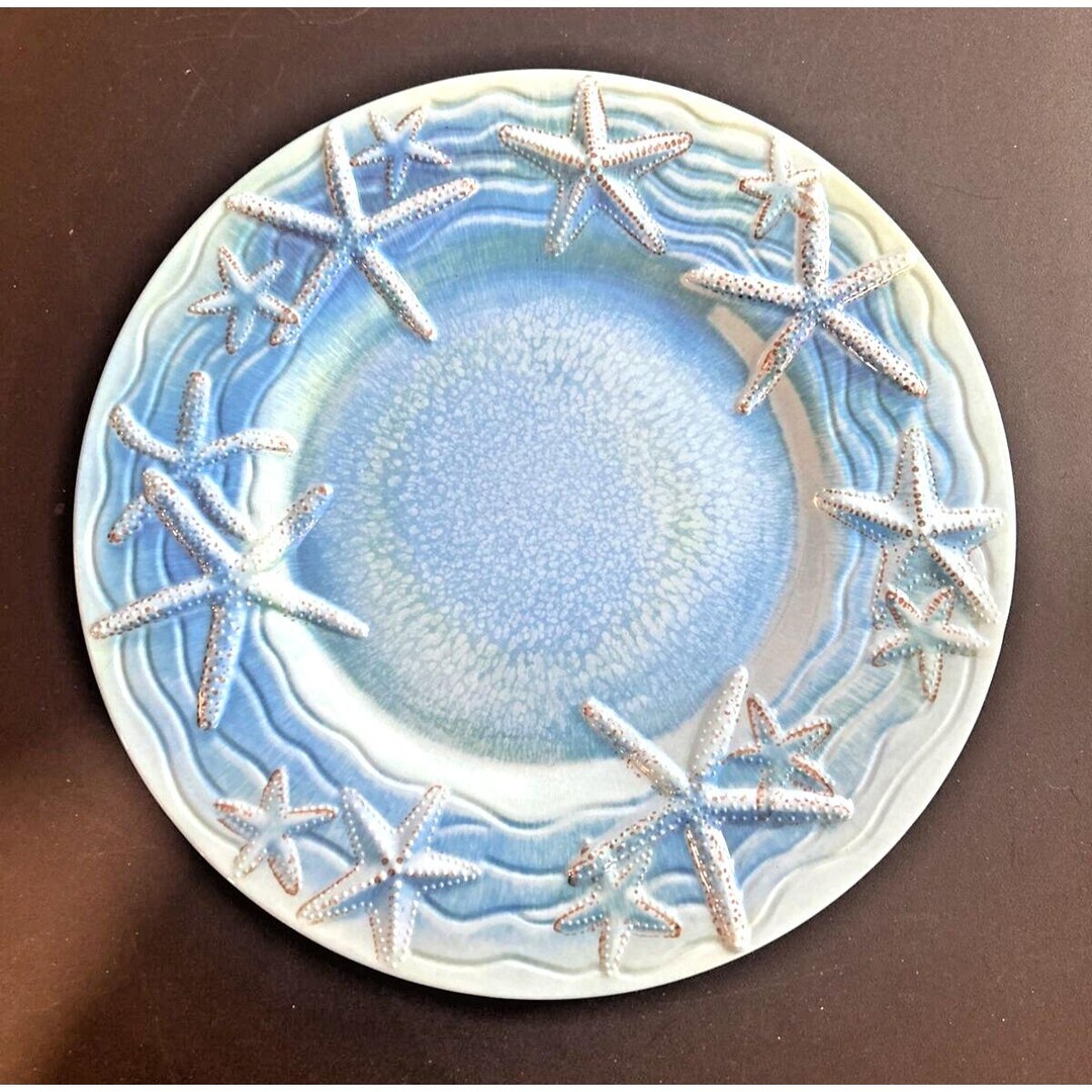 Star Fish Melamine Plates Blue With White 10.5” Dinner Plate Set of 2 ...