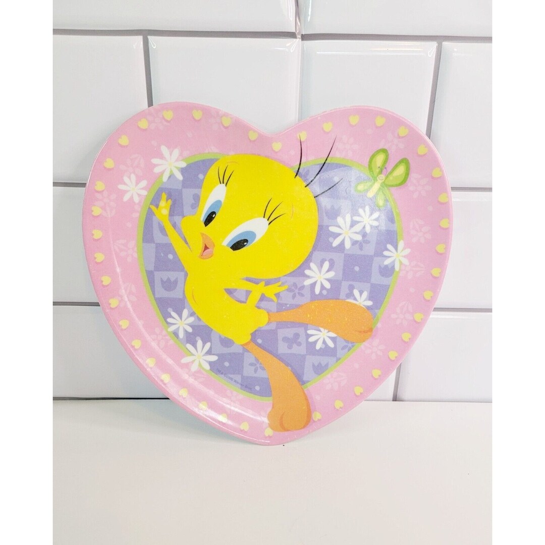 Tweety Bird Heart Shape Kids Plate Pink Yellow Melamine Valentine - Etsy