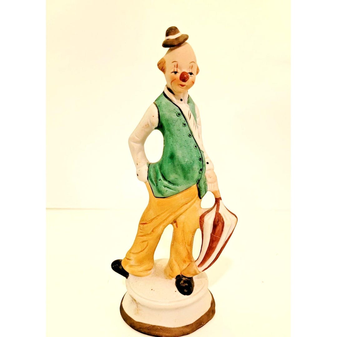 6" Classic Circus Clown Vest Striped Tie and Umbrella Figurine Ceramic ...