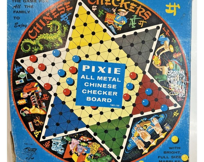 Vintage Chinese Checkers Pixie Game by Steven W/original Box 55 Marbles ...