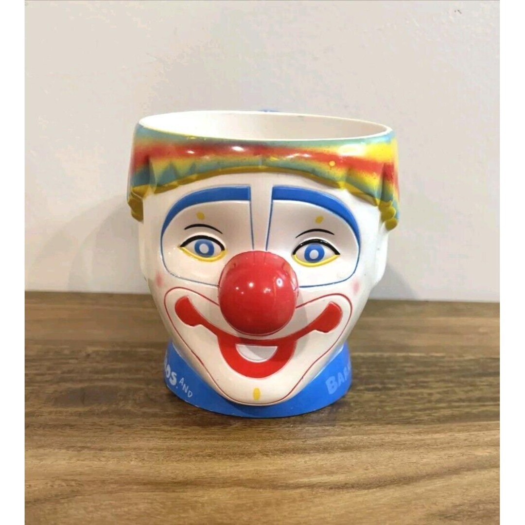 Vintage Barnum Bailey Circus Clown Bozo Drink Mug Cup Rainbow Hair ...