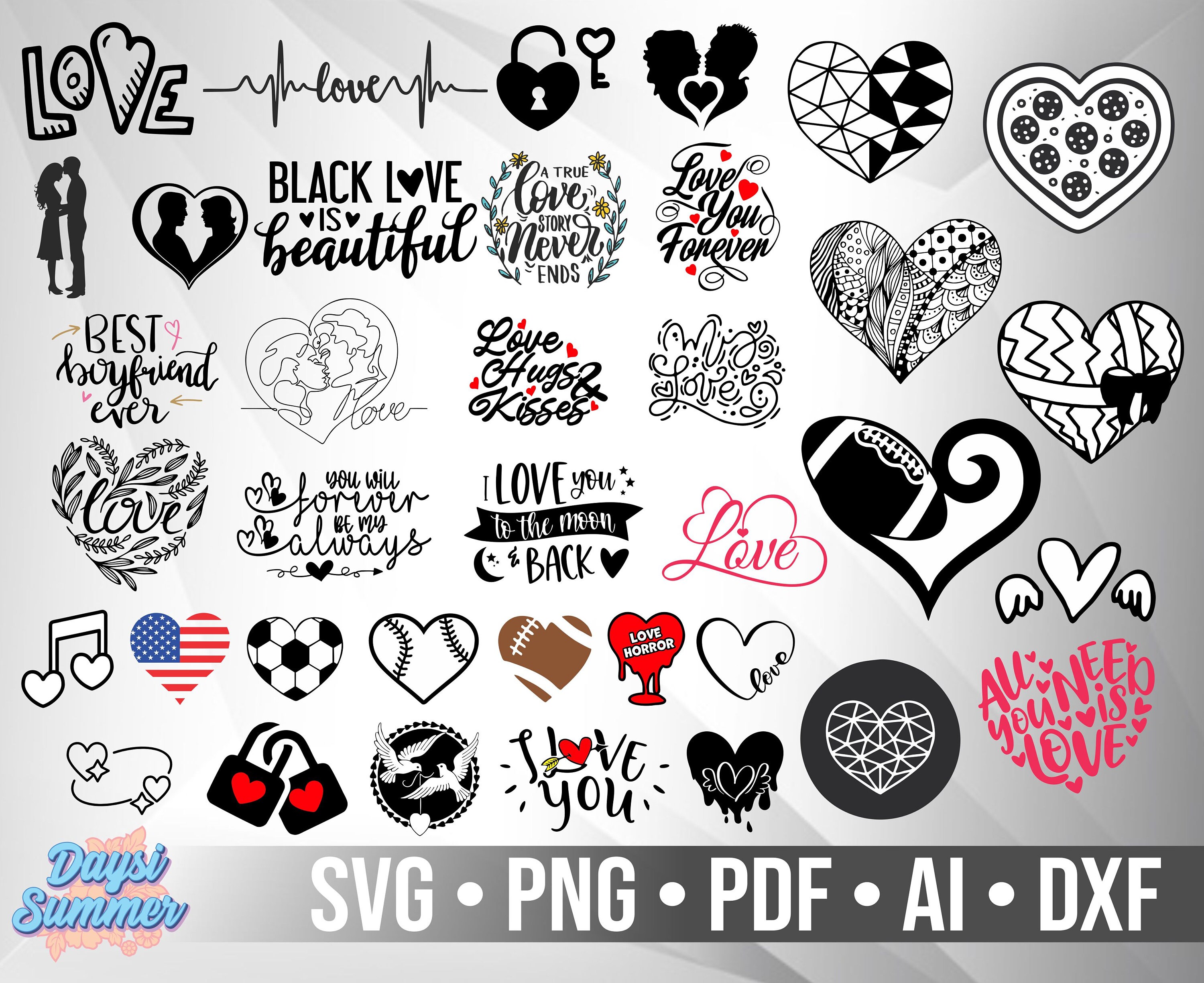 HEART DESIGNS svg dxf pdf png Ai | Etsy