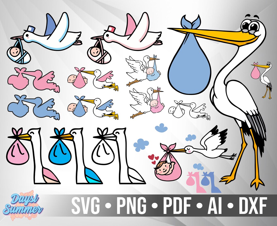 STORK WITH BABY svg png dxf pdf Ai | Etsy