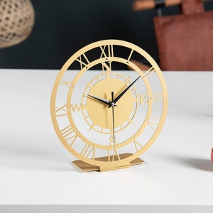 Compass Themed Gold Metal Clock, Modern Tabletop Silent Mechanism ...