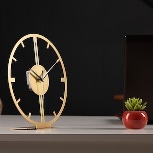 Tabletop Linear Metal Clock, Gold Desktop Silent Clock, Unique Desk ...
