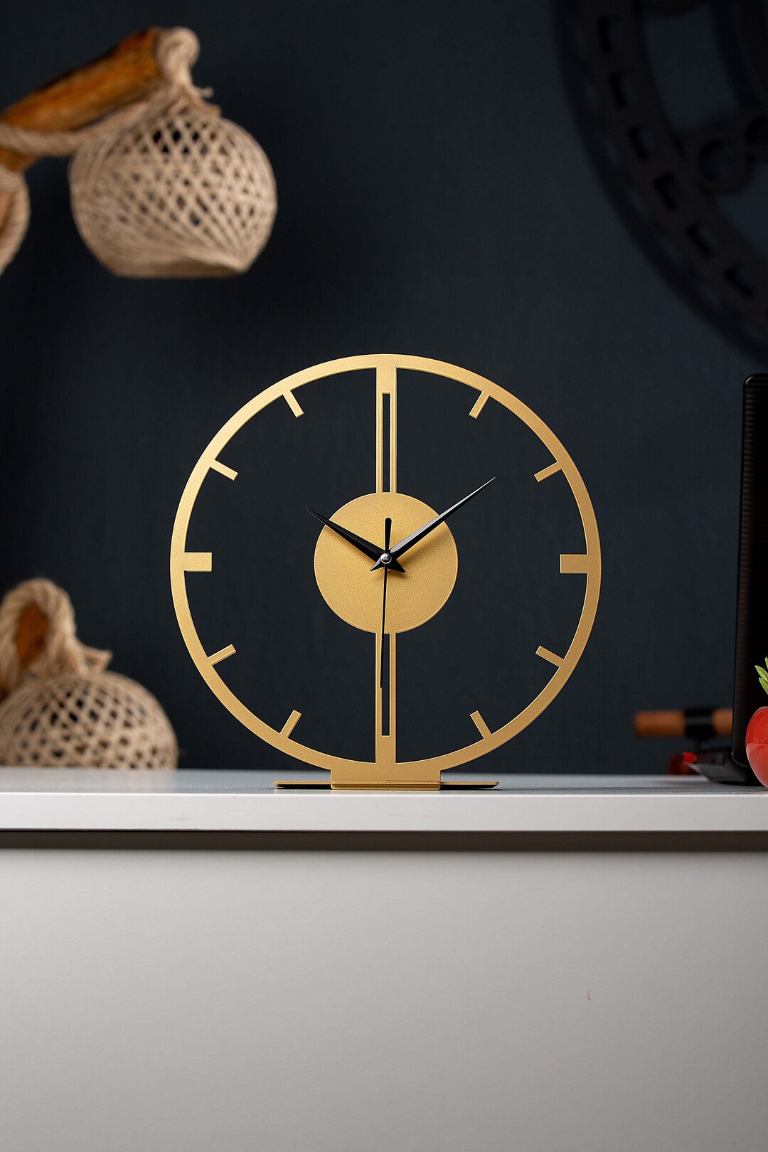 Tabletop Linear Metal Clock, Gold Desktop Silent Clock, Unique Desk ...