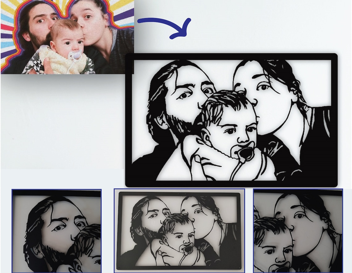 Metal Family Portrait From Photo Couples Portrait - Etsy