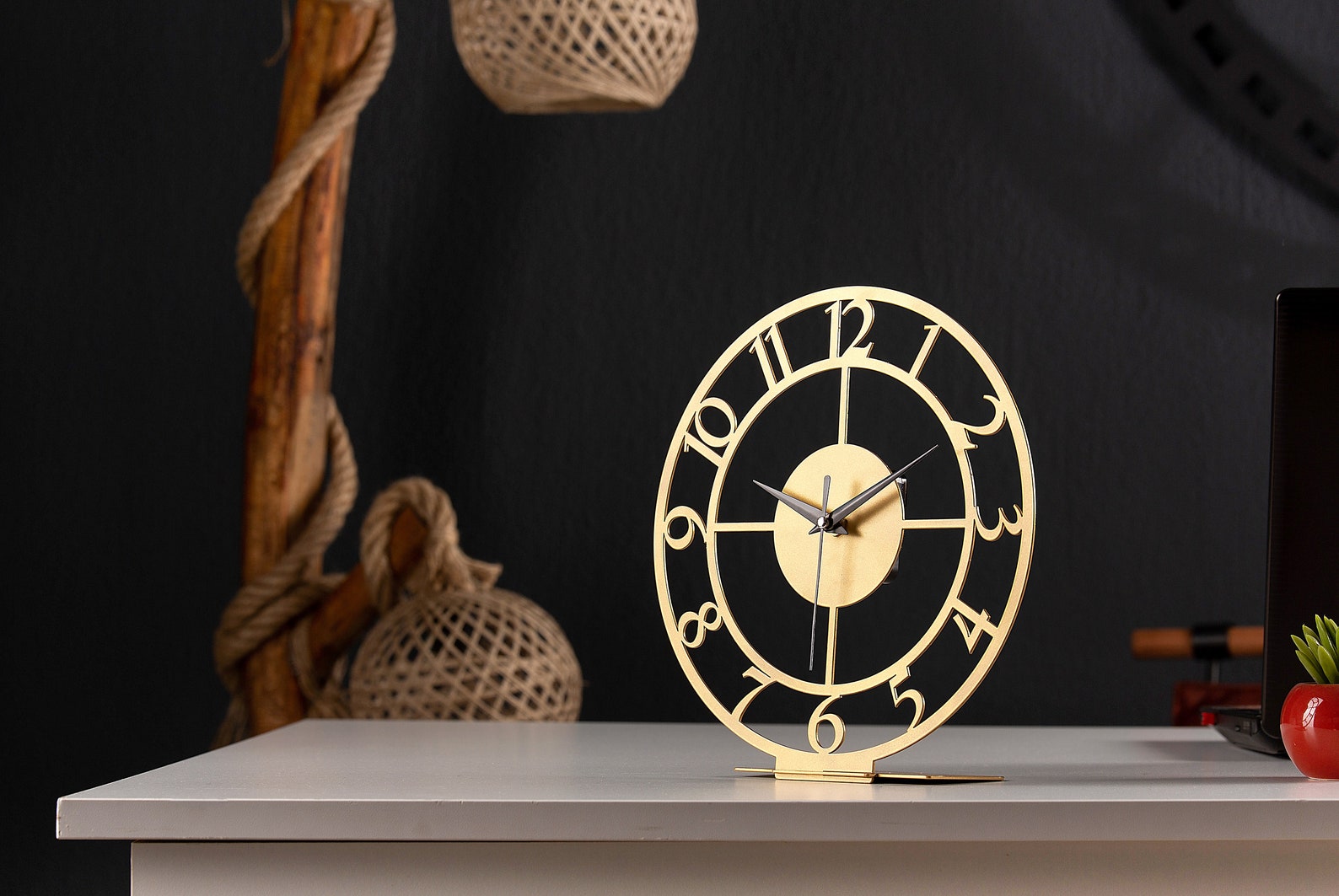 Gold Tabletop Classic Metal Slient Clock, Diameter 9.8 Inches/25 Cm ...