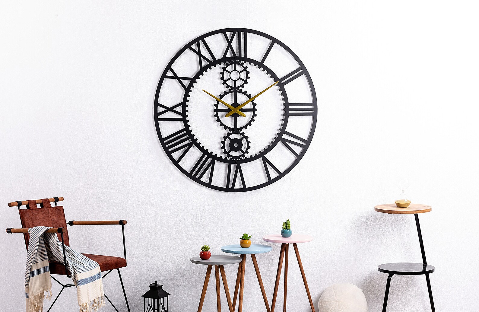 Large Metal Roman Numeral Wall Clock: 39" Silent Gear Design - Etsy