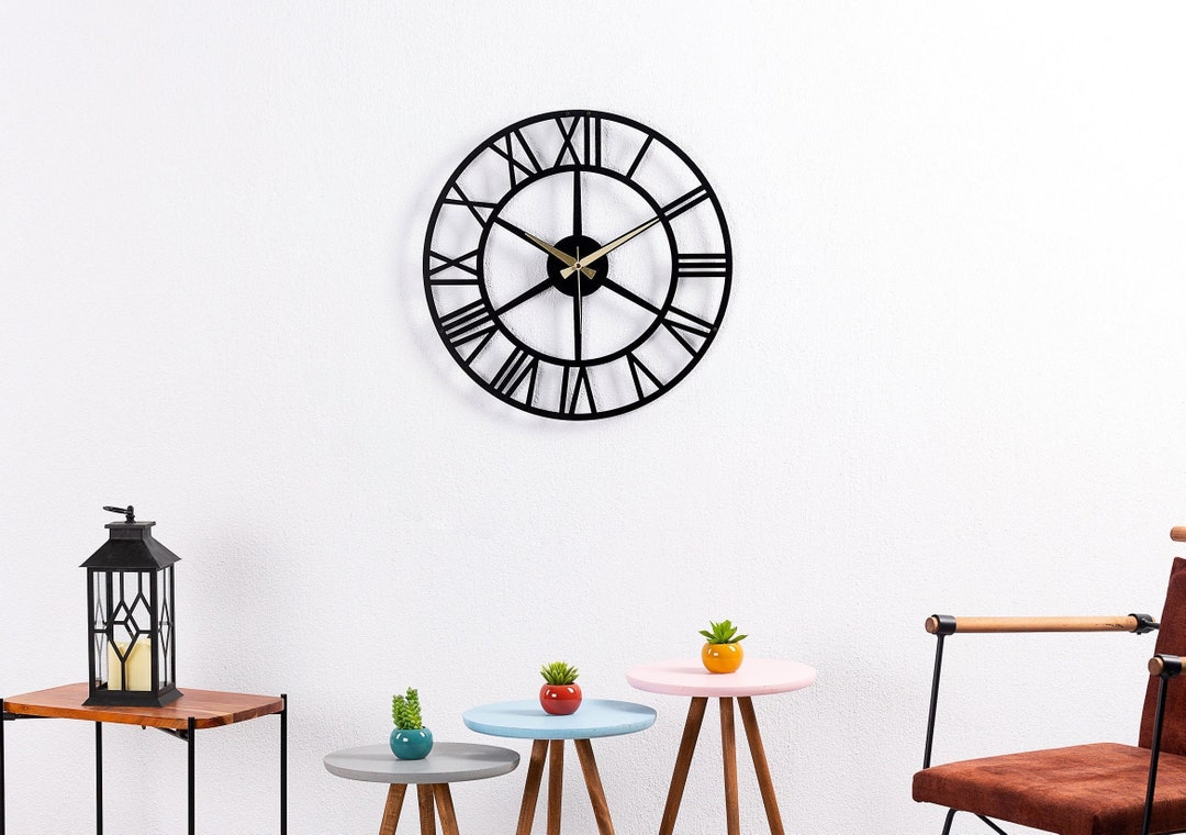Black Metal Wall Clock: Minimalist Roman Numeral Design, 15.7/19.7" - Etsy