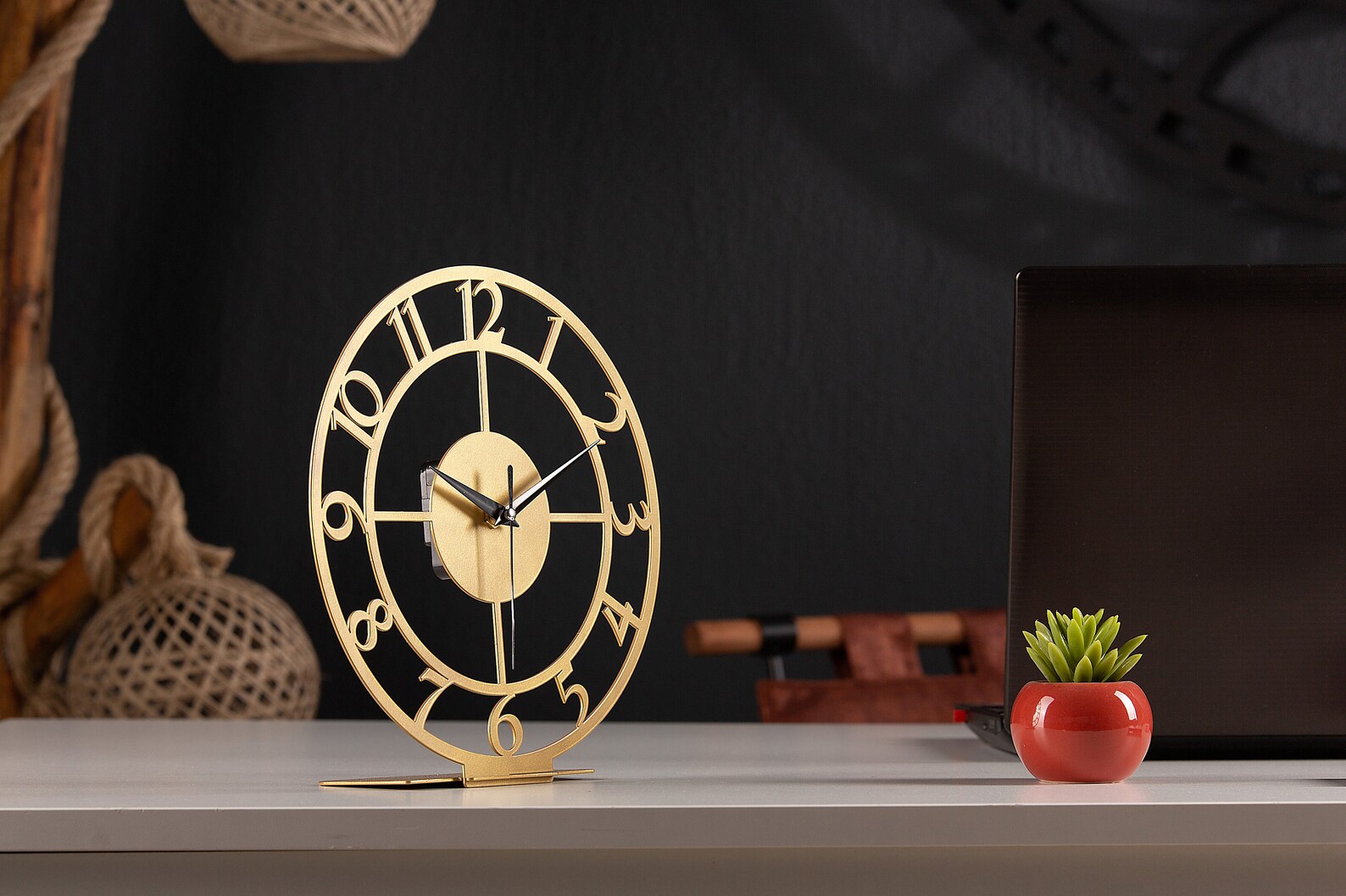 Gold Tabletop Classic Metal Slient Clock, Diameter 9.8 Inches/25 Cm ...