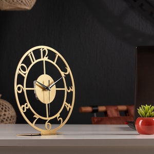 Gold Tabletop Classic Metal Slient Clock, Diameter 9.8 Inches/25 Cm ...