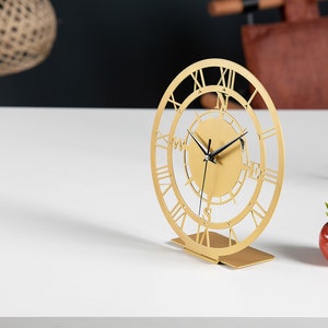 Compass Themed Gold Metal Clock, Modern Tabletop Silent Mechanism ...