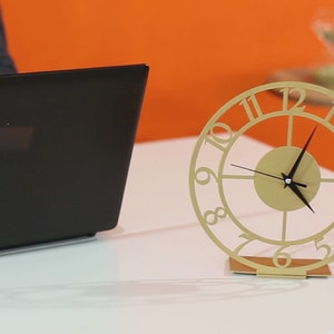 Gold Tabletop Classic Metal Slient Clock, Diameter 9.8 Inches/25 Cm ...