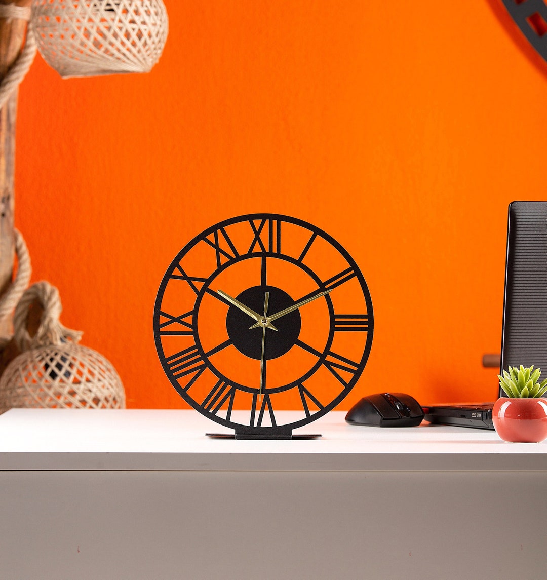 Classic Design Desktop Clock With Thin Edged Double Circle, Roman ...