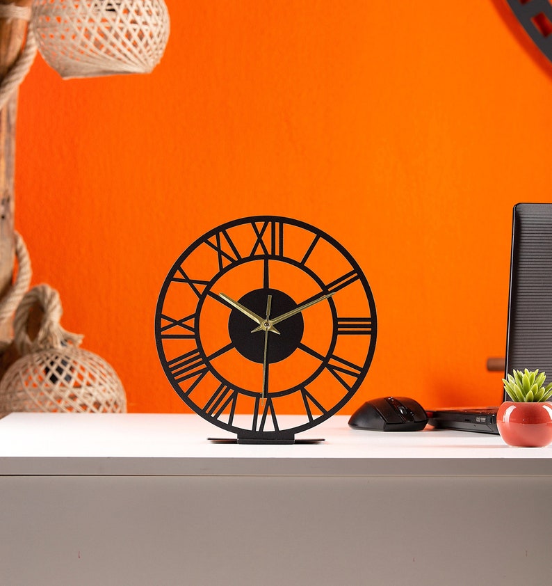 Handmade Metal Desktop Clock: Modern Roman Numeral Tabletop Decor - Etsy