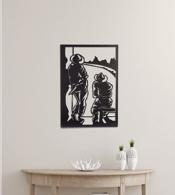 Cowboy Design Metal Wall Art Western Art With Couple Man - Etsy