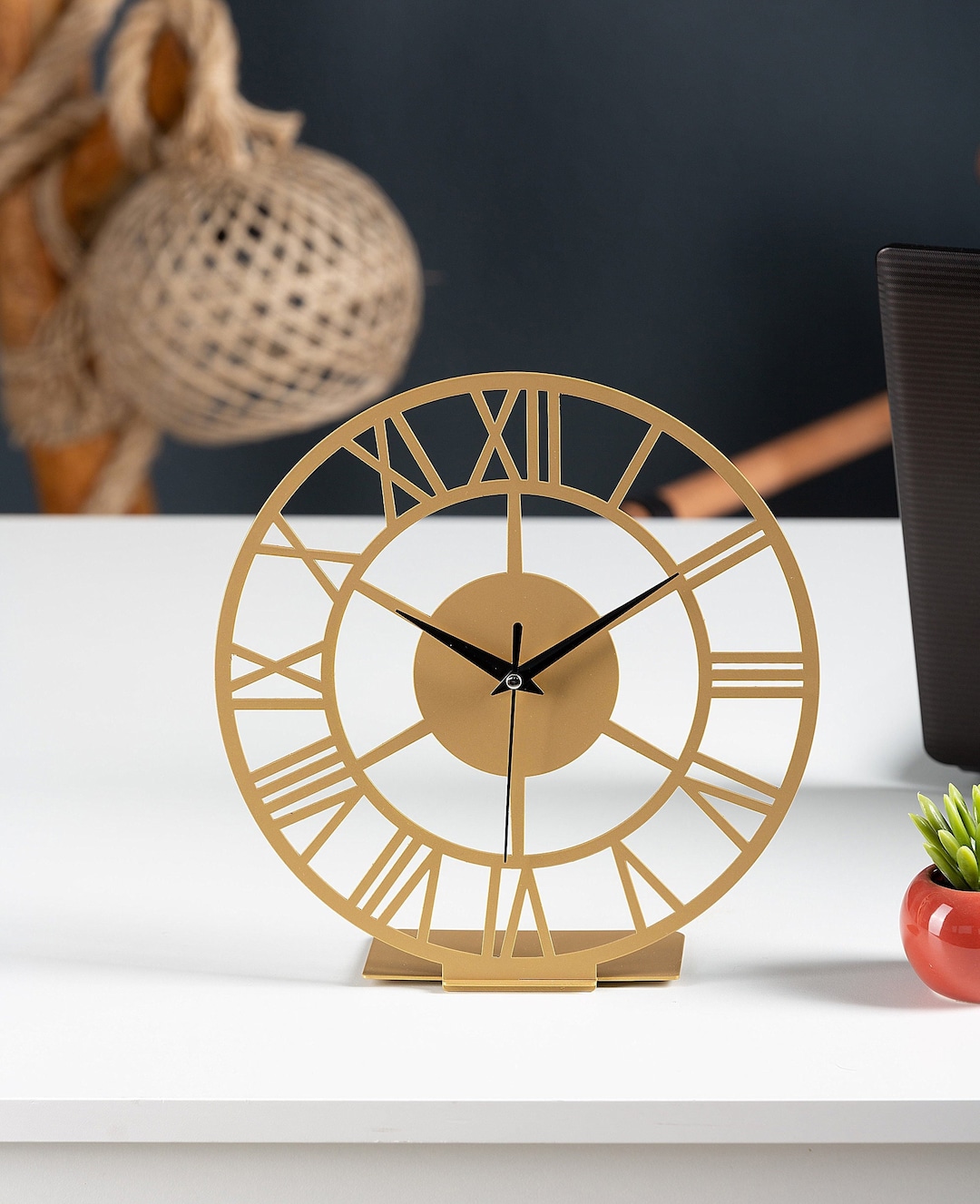Gold Metal Tabletop Clock: Silent Roman Numeral Desk Decor - Etsy