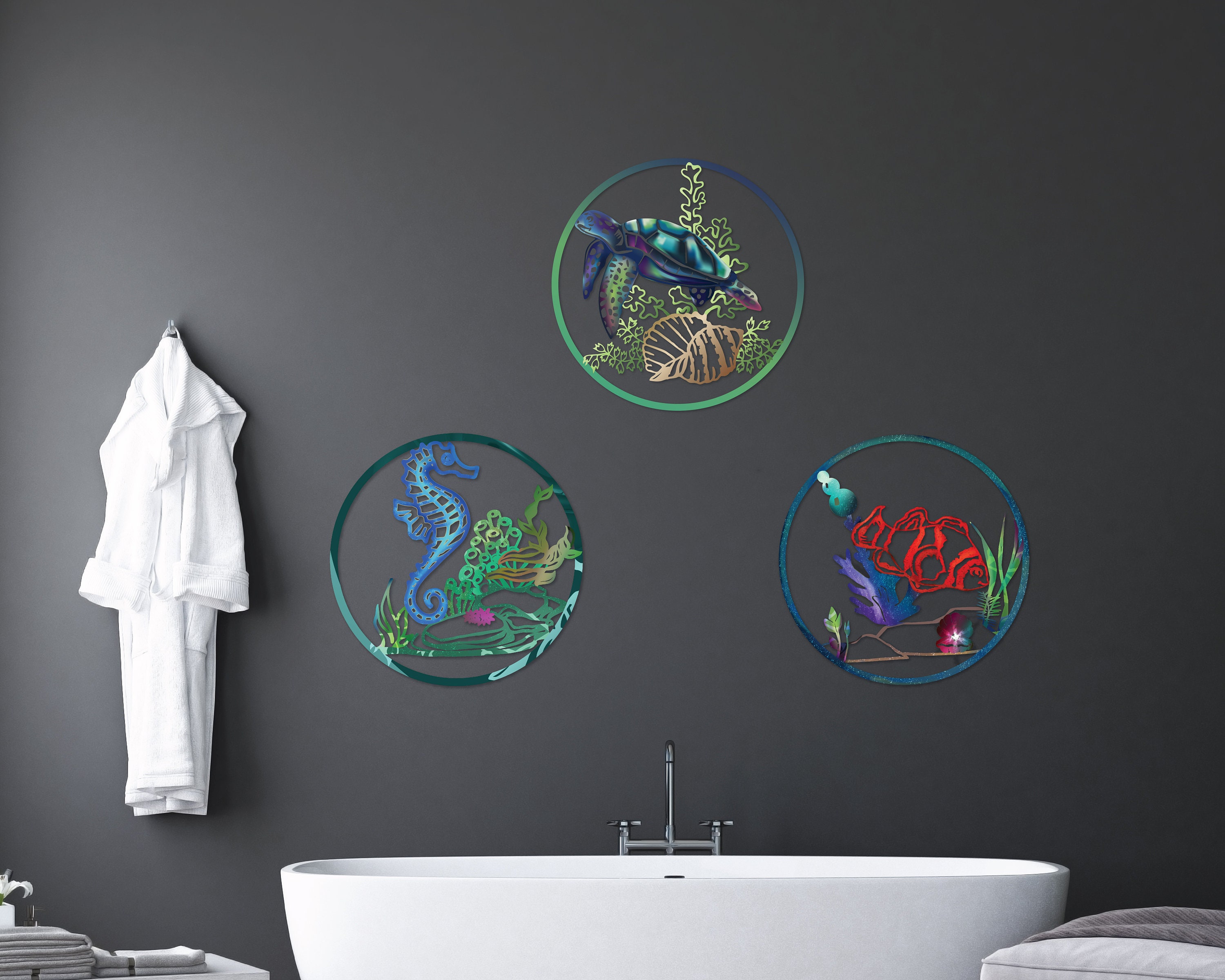 Colorful Metal Sea Creatures Wall Decor: Aquarium Art Set of 3 - Etsy