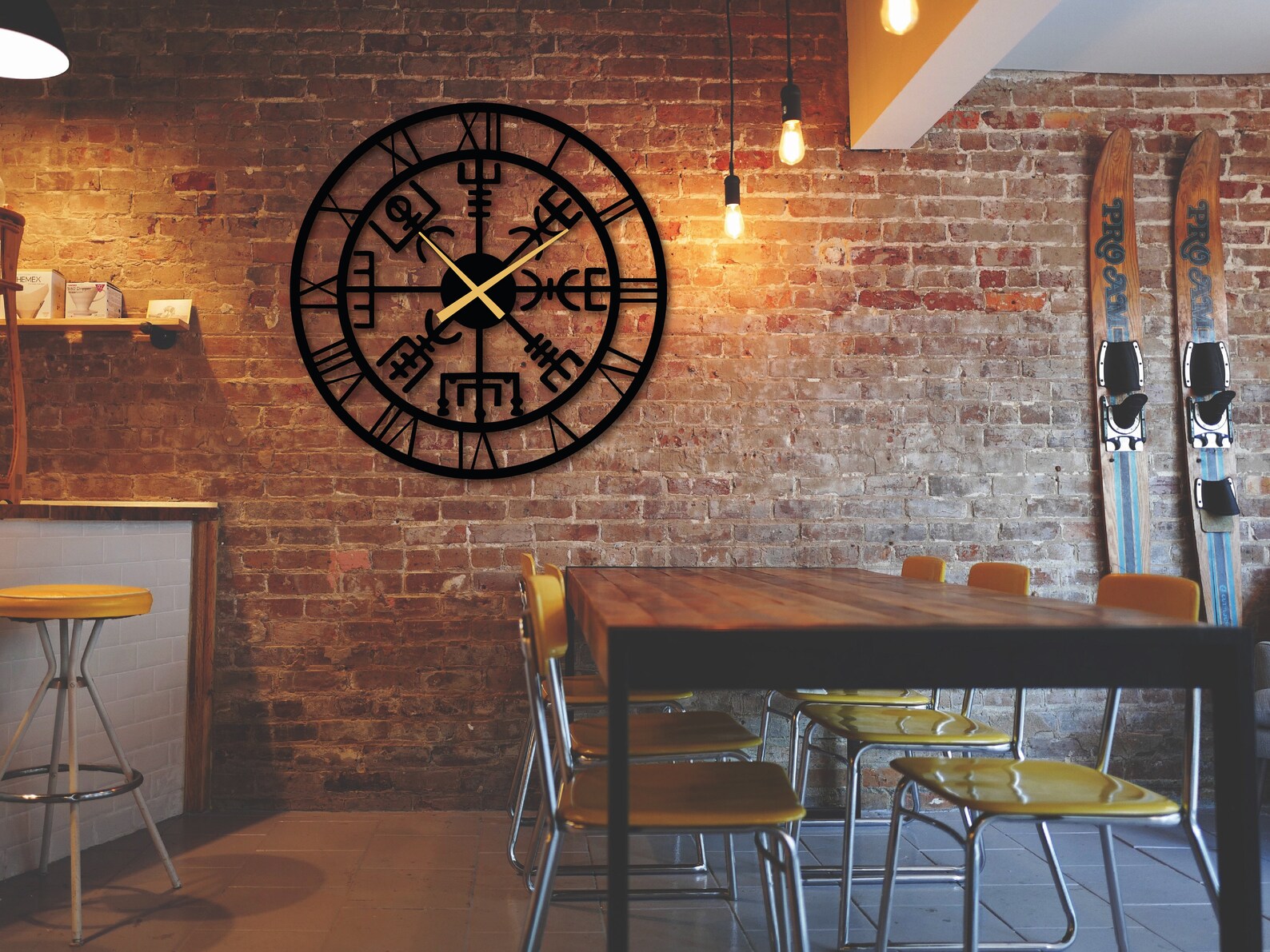 Extra Large Metal Vegvisir Wall Clock: Viking Art, Silent Roman ...