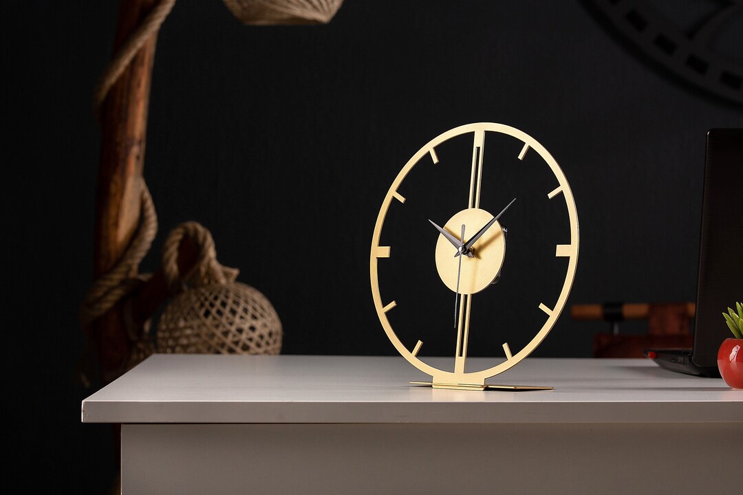 Tabletop Gold Metal Clock, Gold Desktop Silent Clock, Unique Desk ...
