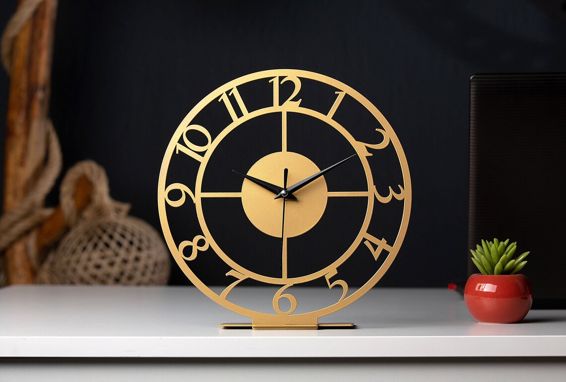 Gold Tabletop Classic Metal Slient Clock Diameter 9.8 - Etsy