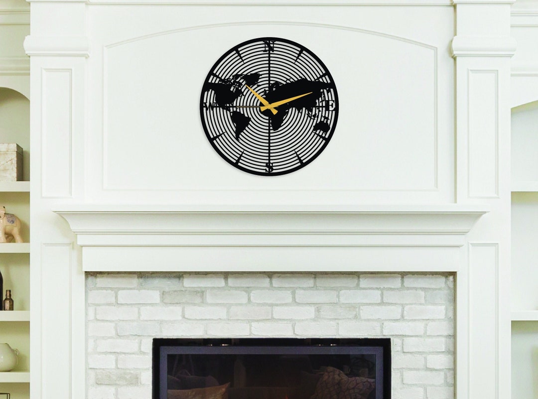 Metal World Map Design Wall Clock, Silent Mechanism, Unique Round Line ...