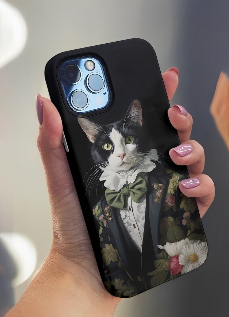 Tuxedo Cat - Baroque-inspired Cat Phone Case for iPhone 15, 14, 13, 12 ...
