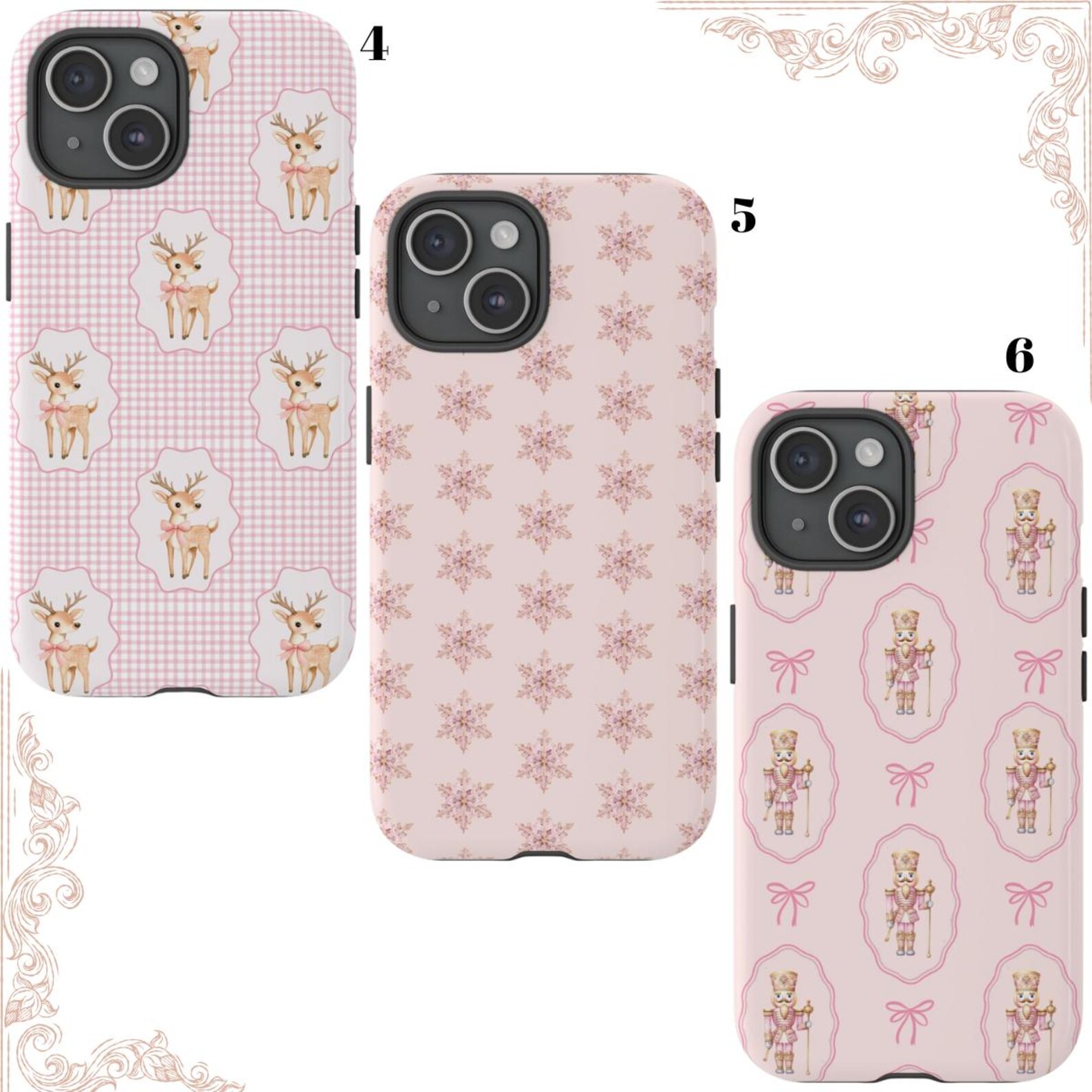 Cute Pink Preppy Coquette Christmas Flexi Tough Phone Case iPhone 16 15 ...