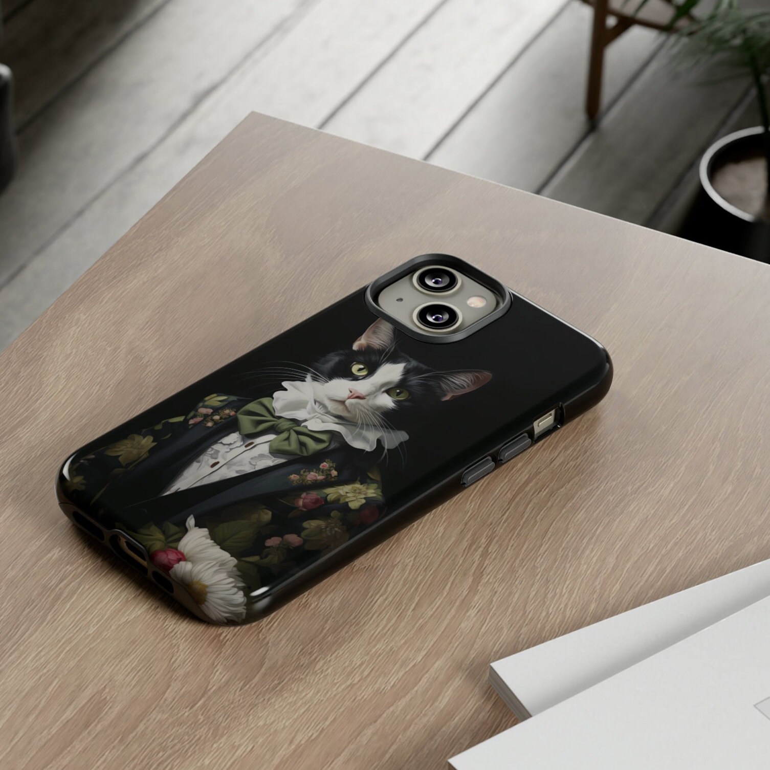 Tuxedo Cat Baroque-inspired Cat Phone Case for iPhone 15, 14, 13, 12 ...