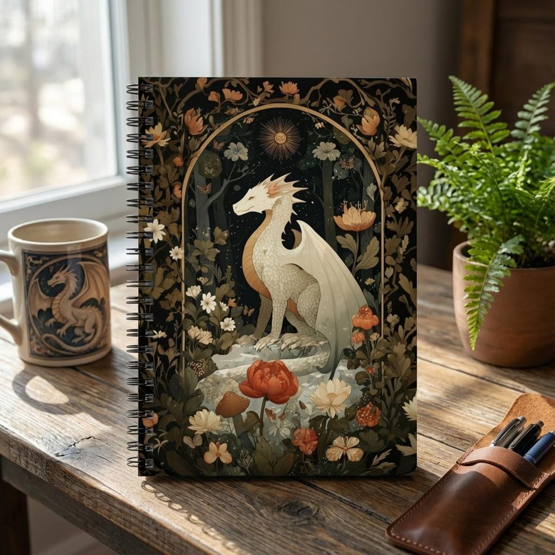 Enchanted Dragon Spiral Notebook in Fantasy Floral Storybook Art ...