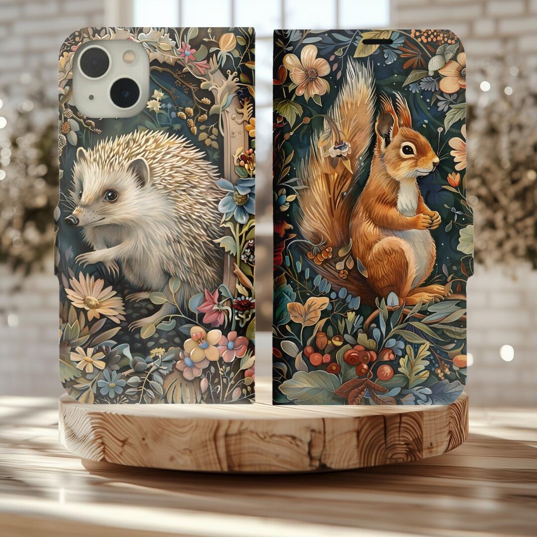 Woodland Hedgehog and Squirrel Nature Illustration Wallet Flip Card ...