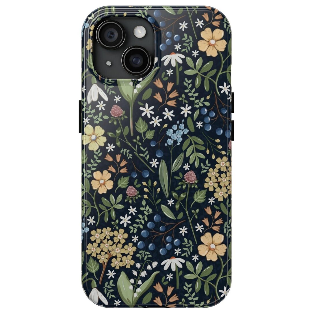 Botanical Midnight Blue Phone Case for iPhone 16 15 14 13 12 XS Pro Max ...