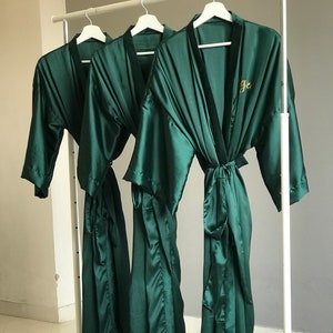 Personalized Emerald Green White Satin Bride Bridesmaid Robes in Long ...