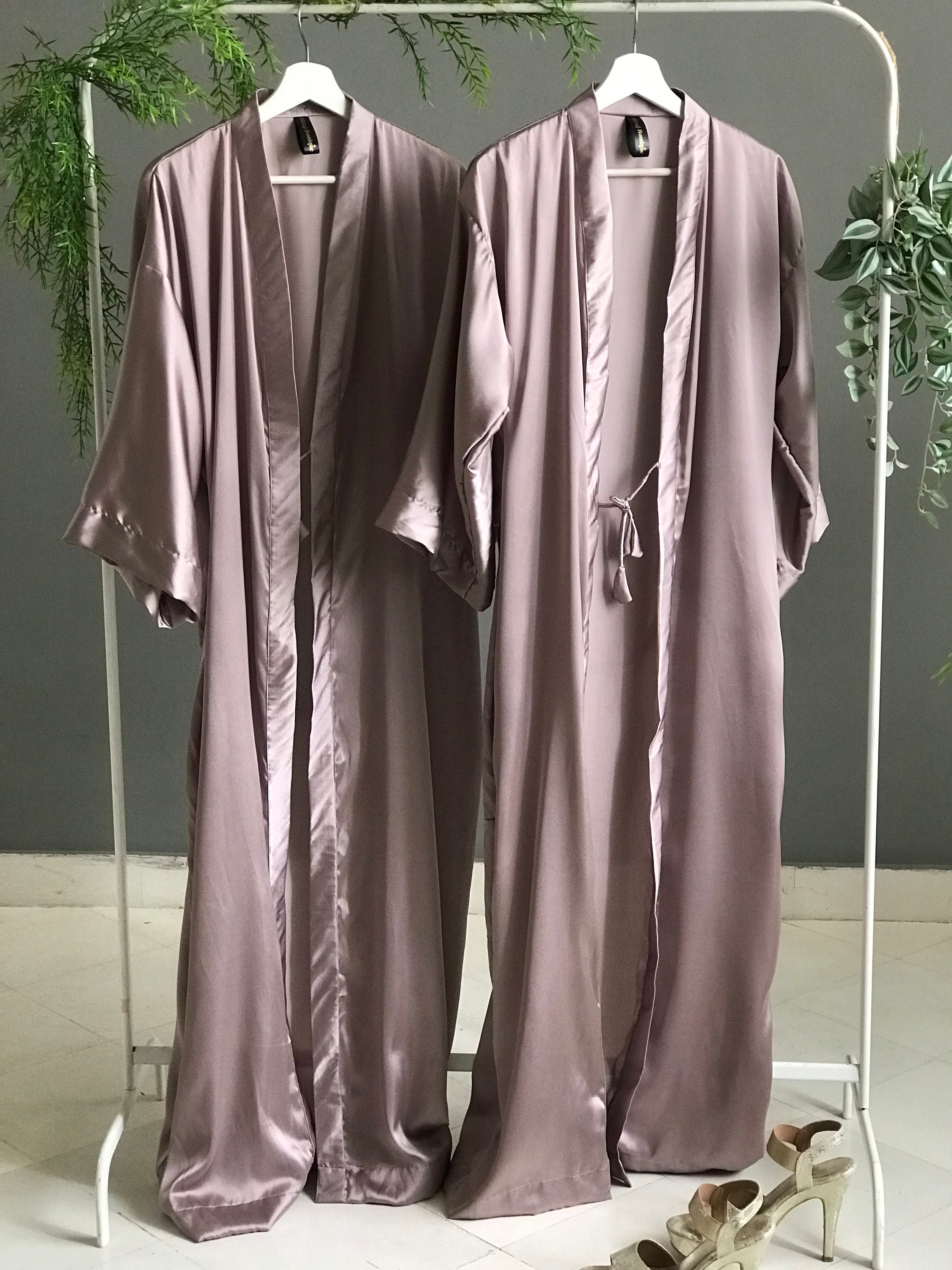 Personalized Long Bridesmaid Robes in Satin Mauve Ankle and Calf Length ...