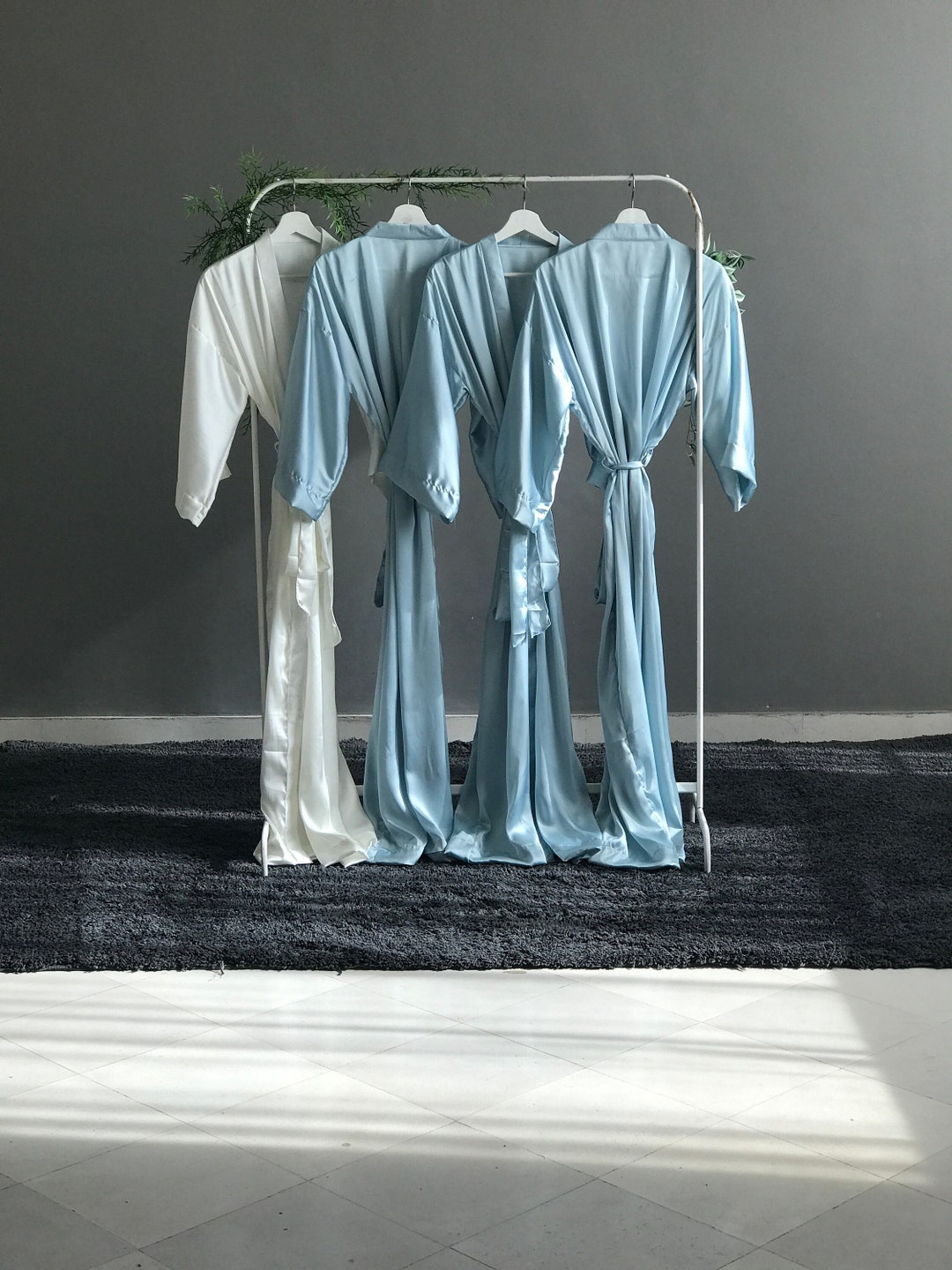 Bridesmaid Robes Long Calf Ankle Length Satin Ice Blue and Personalized ...