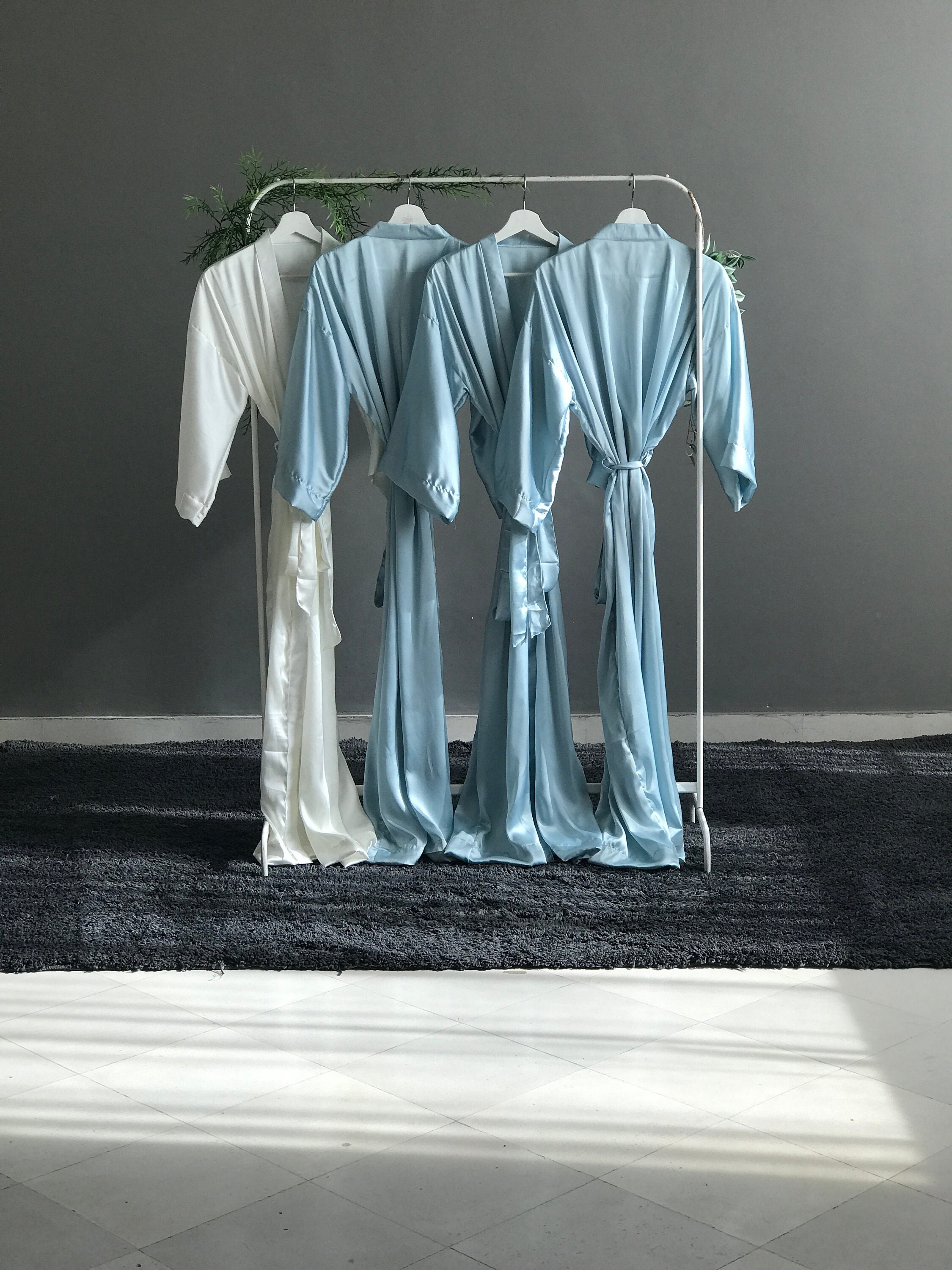 Bridesmaid Robes Long Calf Ankle Length Satin Ice Blue and Personalized ...
