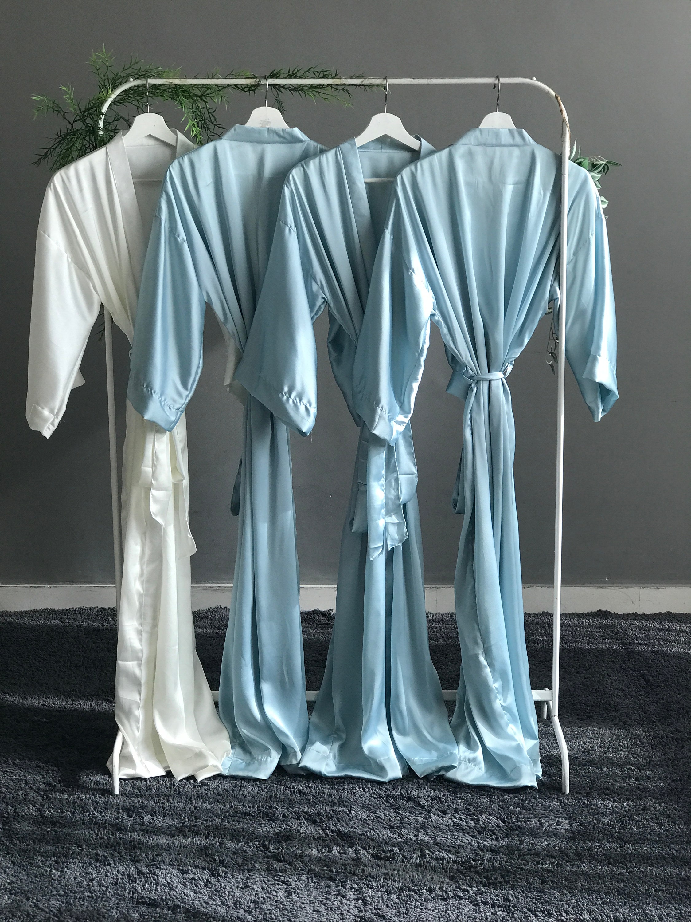 Bridesmaid Robes Long Calf Ankle Length Satin Ice Blue and Personalized ...