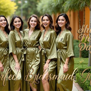 Avocado Green Bridesmaid Robes in Silk Satin Long Robes in Ankle Floor ...