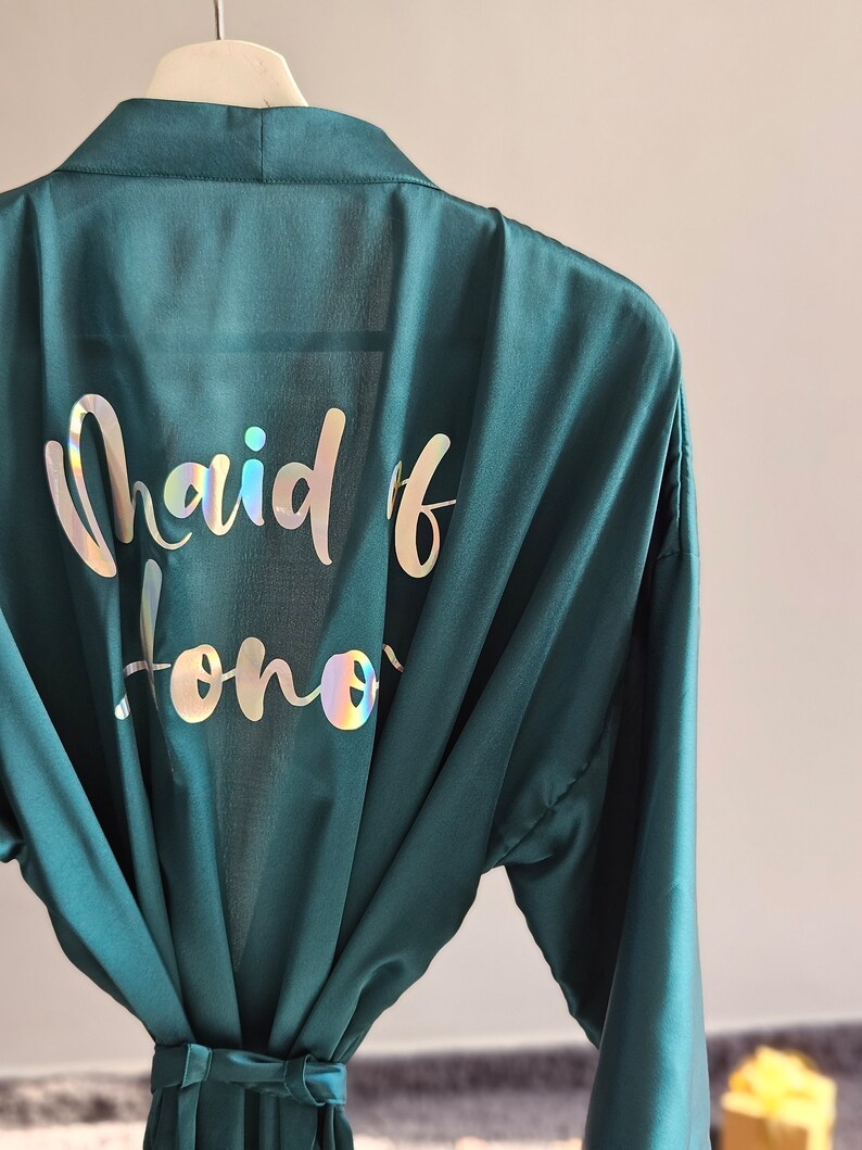 Bridesmaid Robes in Deep Emerald Green Silk Satin With Ankle or Calf ...