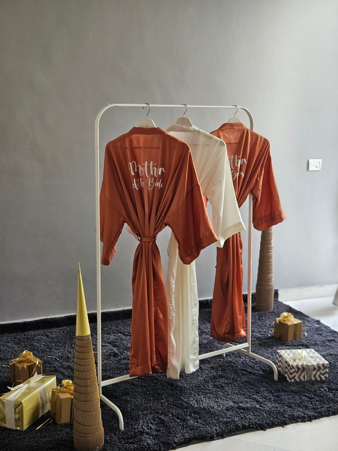 Personalized Bridesmaid Robes in Burnt Orange, White and Assorted ...