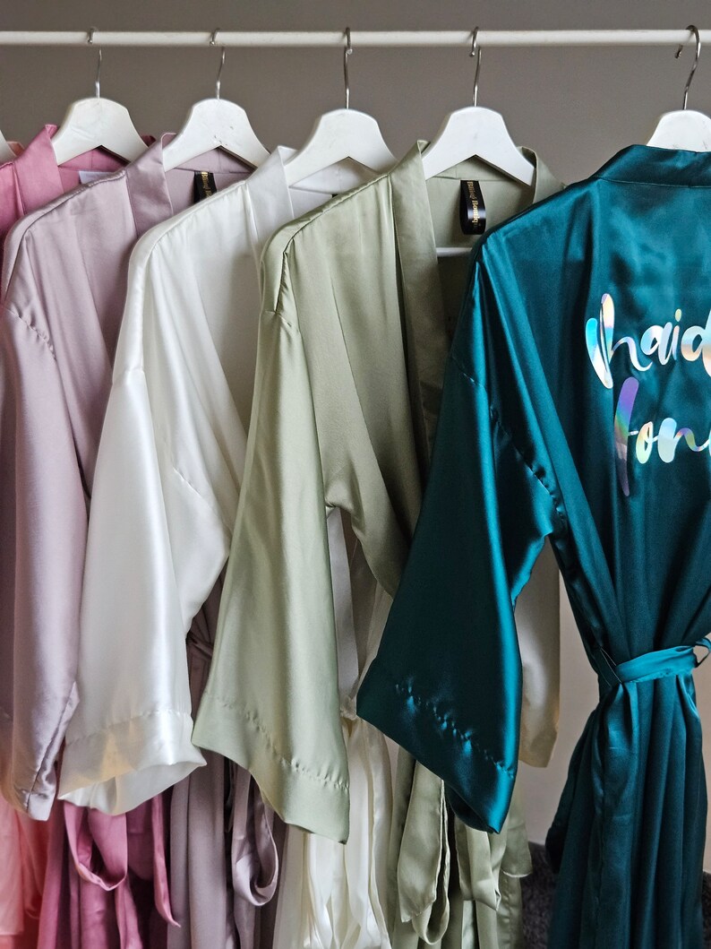 Bridesmaid Robes in Deep Emerald Green Silk Satin With Ankle or Calf ...