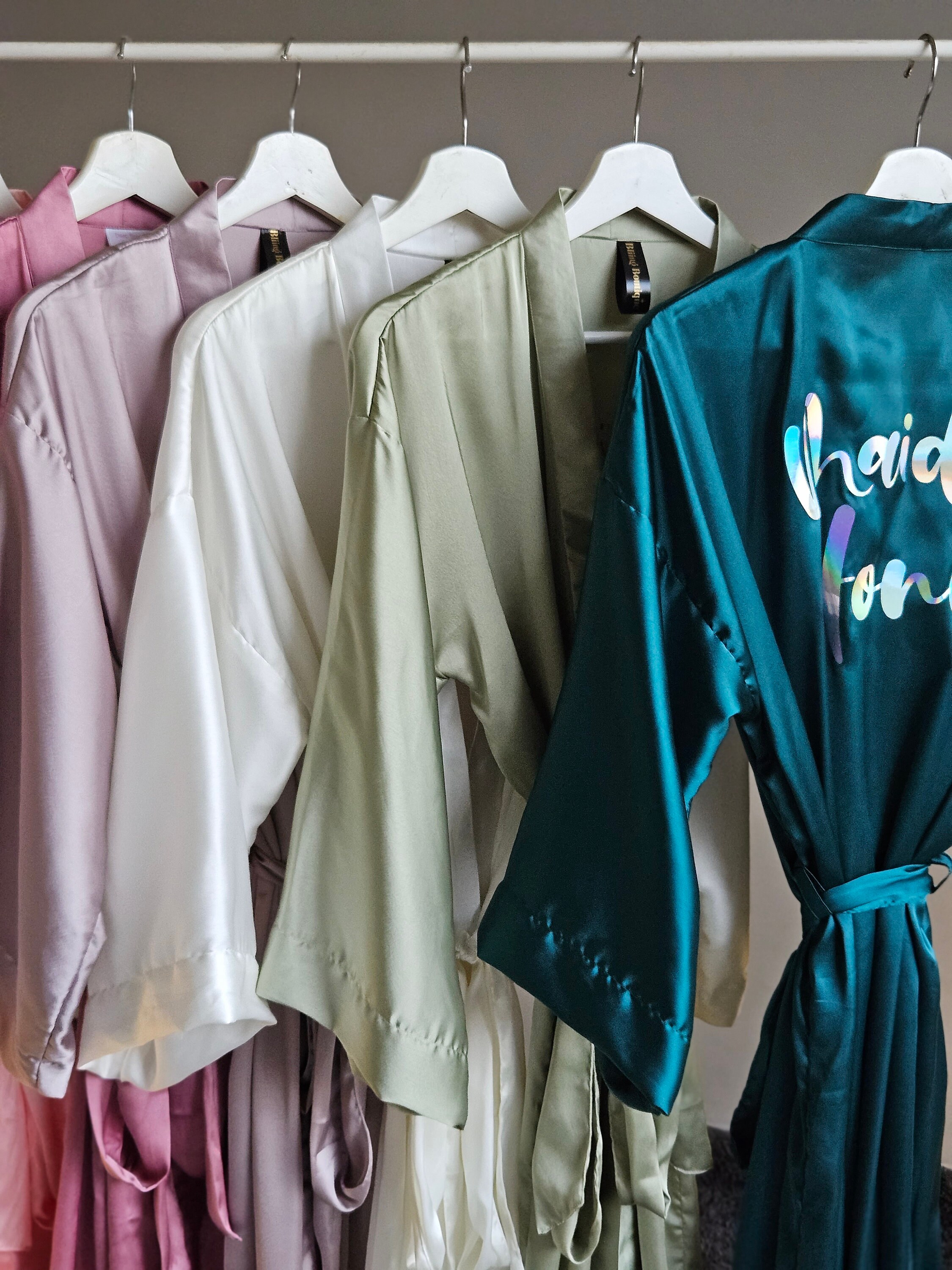 Bridesmaid Robes in Deep Emerald Green Silk Satin With Ankle or Calf ...